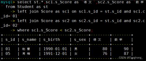 Mysql综合练习mysql查询01课程比02课程成绩高的学生的信息及课程分数 Csdn博客
