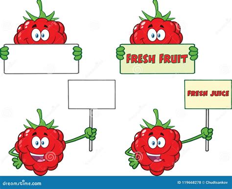 Raspberry Fruit Cartoon Mascot Character Set 2 Collection Stock Vector