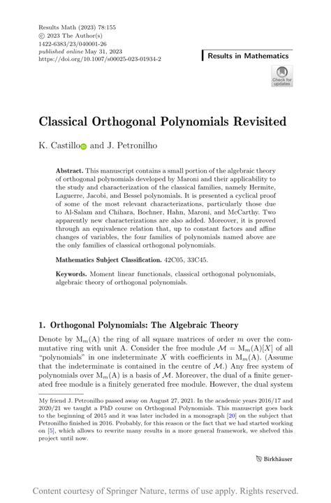 PDF Classical Orthogonal Polynomials Revisited