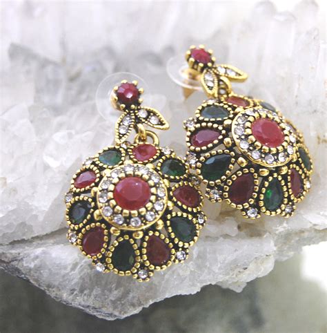 Комплект от зелен ахат карнеол и кристали ретро стил Полускъпоценни