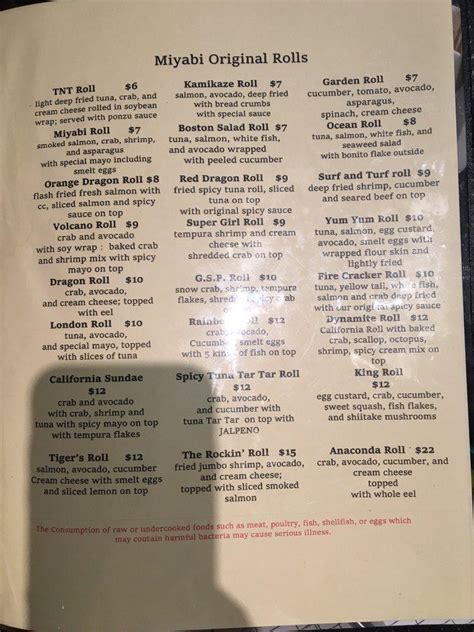 Menu At Miyabi Japanese Steak Seafood House Steakhouse Greenville
