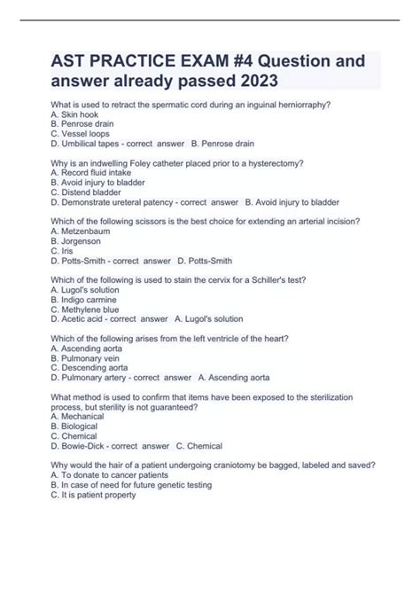 Ast Practice Exam 4 Question And Answer Already Passed 2023 Ast Practice Stuvia Us