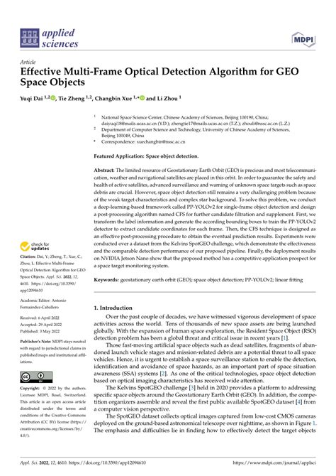 Pdf Effective Multi Frame Optical Detection Algorithm For Geo Space