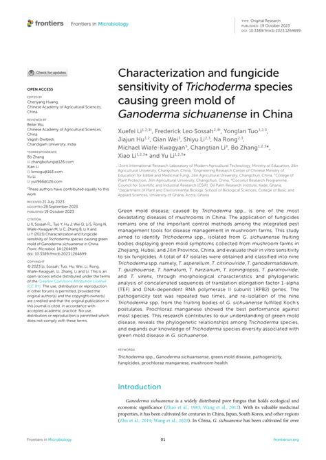 Pdf Characterization And Fungicide Sensitivity Of Trichoderma Species Causing Green Mold Of