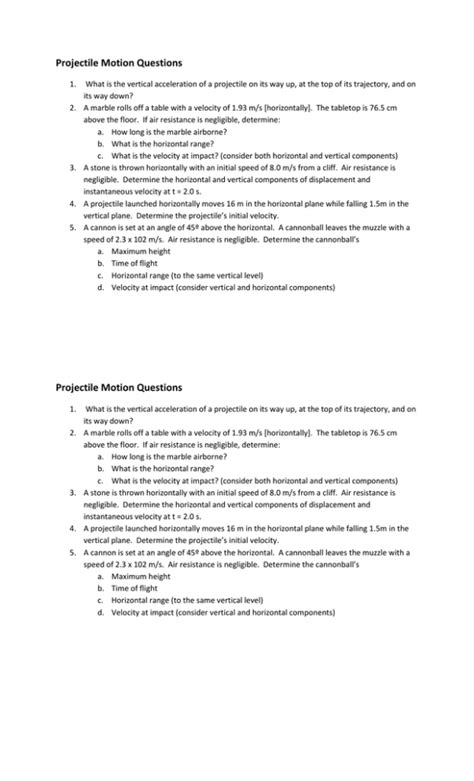 Projectile Motion Questions