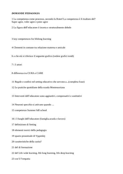 Domande Esame Pedagogia Generale Docsity