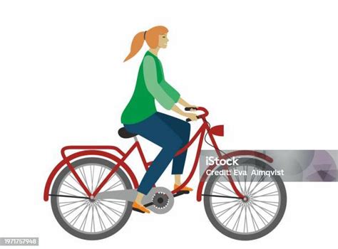 자전거로 가는 여자소녀 격리 벡터 일러스트 레이 션입니다 Cycling Event에 대한 스톡 벡터 아트 및 기타 이미지