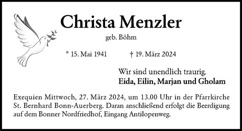 Traueranzeigen Von Christa Menzler GA Trauer De