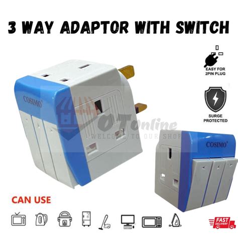 3 Way Adapter Extension Plug Extantion Socket With Sirim Surge Protector Individual Switch