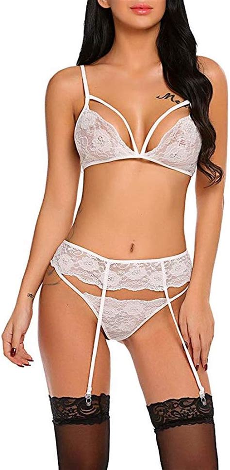 Conjunto De Lencería De Encaje Sexy Para Mujer Con Liguero De Liguero
