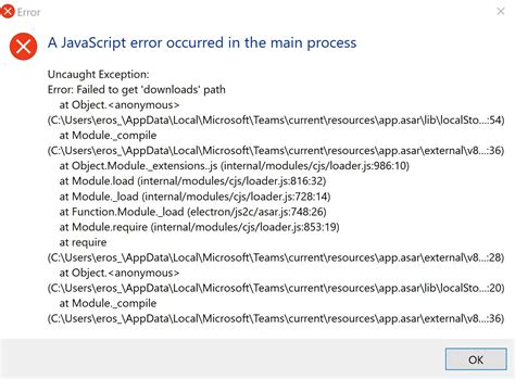 Microsoft Teams A Javascript Error Occured In The Main Process