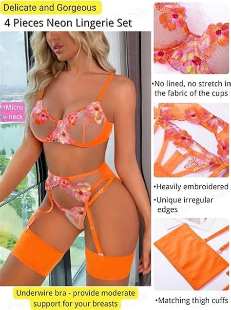 Sexy Lingerie Set Womens Plus Floral Embroidered Sheer Mesh Bra