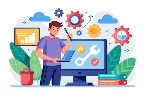 A Man Stands In Front Of A Computer Screen Attentively Observing And Possibly Working On It It