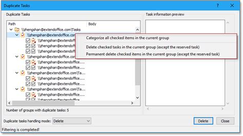 quickly remove or delete duplicate tasks in outlook