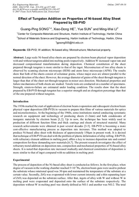 Effect Of Tungsten Addition On Properties Of Ni Based Alloy Sheet Prepared By Eb Pvd