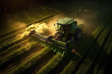 수확 밀 곡물 트랙터 콤바인 수확기 농업의 마지막 단계에서 일련의 작업 수확된 작물 비옥도 및 가족 복지 성숙한 농산물 및 식품