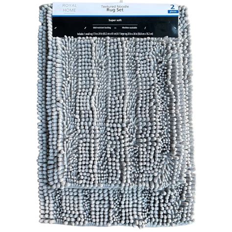2 Piece Textured Noodle Chenille Rug Set Light Grey Arctic Home