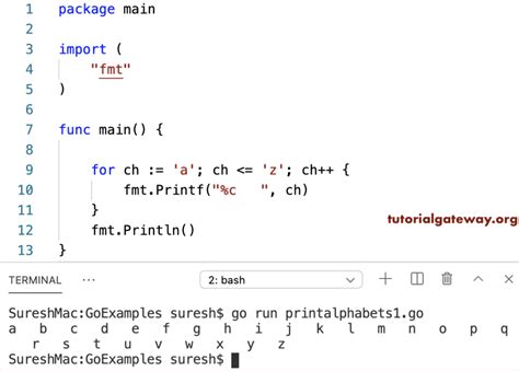 Go Program To Print Alphabets From A To Z