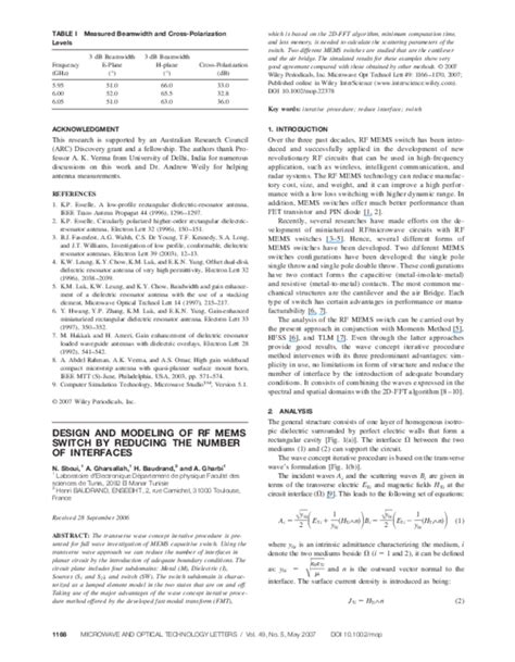 Design And Modeling Of Rf Mems Switch By Reducing The Number Of Interfaces