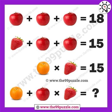 Fruits Pictures Math Equation For Teens The 99 Puzzle