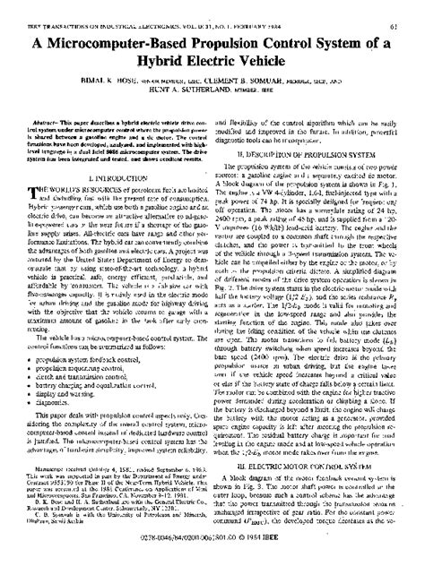 Pdf A Microcomputer Based Propulsion Control System Of A Hybrid Electric Vehicle