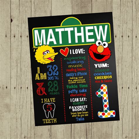 Sesame Street Birthday Chalkboard First By Michellerayedesigns