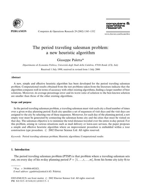 Pdf The Period Traveling Salesman Problem A New Heuristic Algorithm