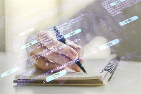 Double Exposition Du Langage De Programmation Abstrait Avec Carte Du Monde Et Main Dhomme