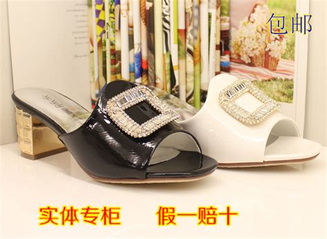 香香莉专柜正品 2014夏季新款拖鞋时尚水钻露趾中跟凉鞋女鞋19852013s鞋业