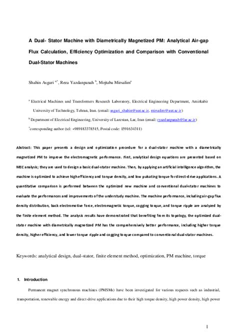 Pdf A Dual Stator Machine With Diametrically Magnetized Pm