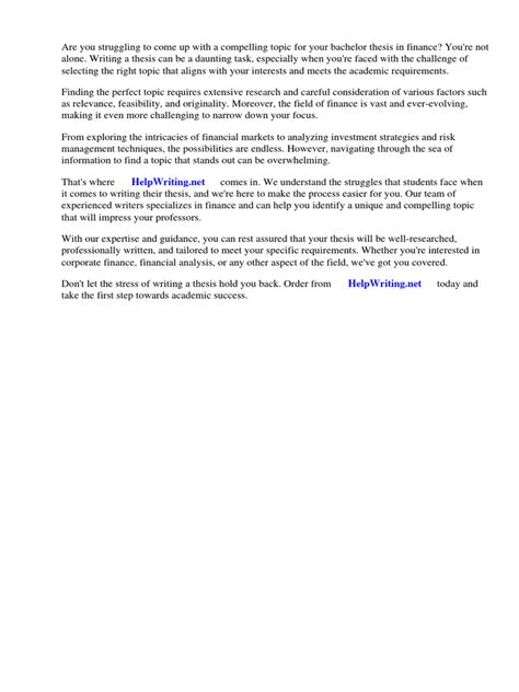 Bachelor Thesis Topics Finance Pdf
