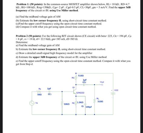Solved Problem 1 50 Points In The Common Source Mosfet