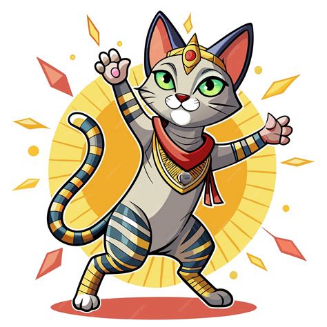 El Gato Mau Egipcio Bailando El Kawaii Vector Premium