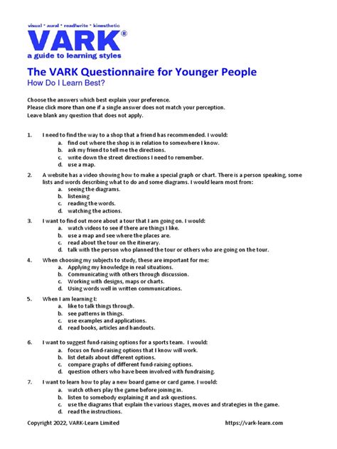 The Vark Questionnaire Younger Download Free Pdf Linguistics Cognitive Psychology