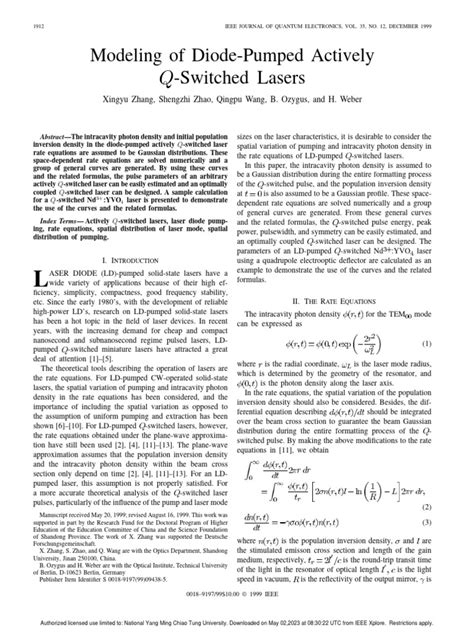 Modeling Of Diode Pumped Actively Q Switched Lasers Pdf Laser