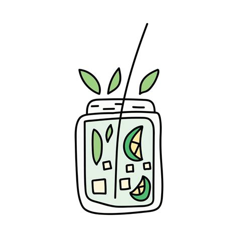 Cóctel De Mojito En El Frasco Mano Dibujado Ilustración En Blanco