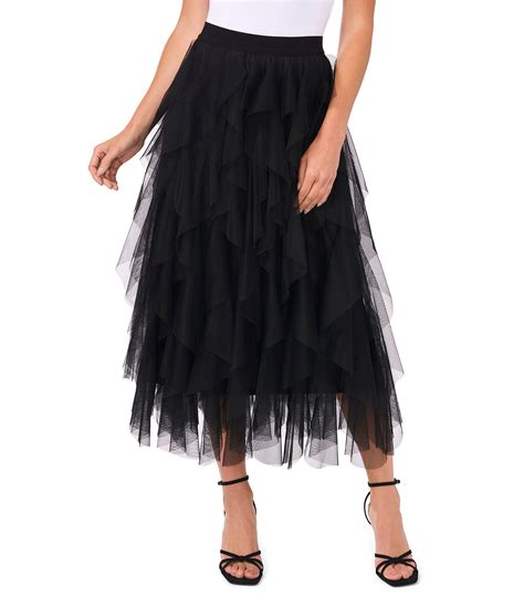 Cece Tulle High Waisted A Line Tiered Ruffle Flounce Midi Skirt Dillards