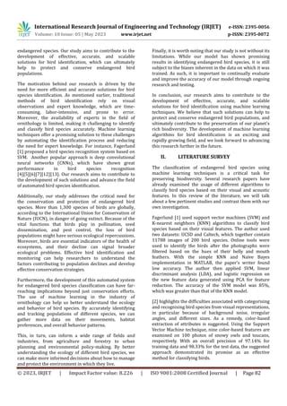Endangered Bird Species Classification Using Machine Learning