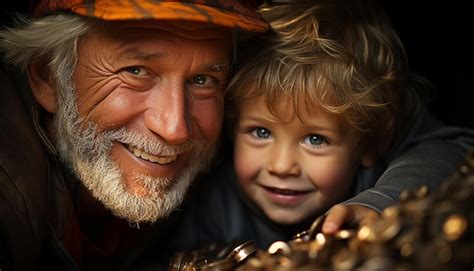 Premium Photo Smiling Senior Adult Grandfather And Grandson Embrace