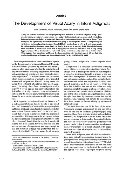 Pdf The Development Of Visual Acuity In Infant Astigmats