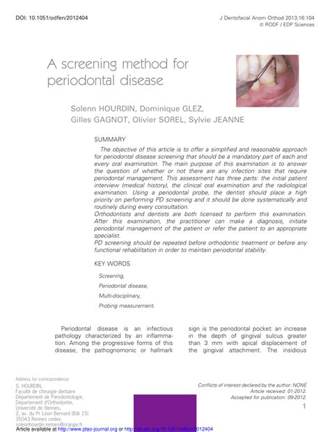 Pdf A Screening Method For Periodontal Disease