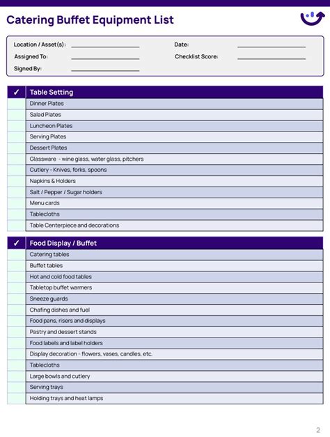 Printable Catering Checklist Template