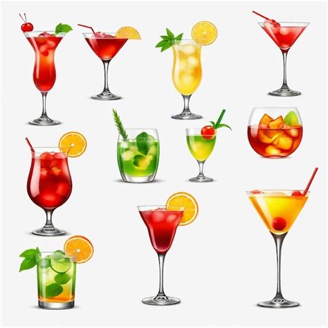 Premium Vector Cocktail Vector Set White Background Isolated A High