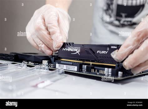 Moscow Russia Dec Installing Ram Memory Module On Desktop Computer Motherboard