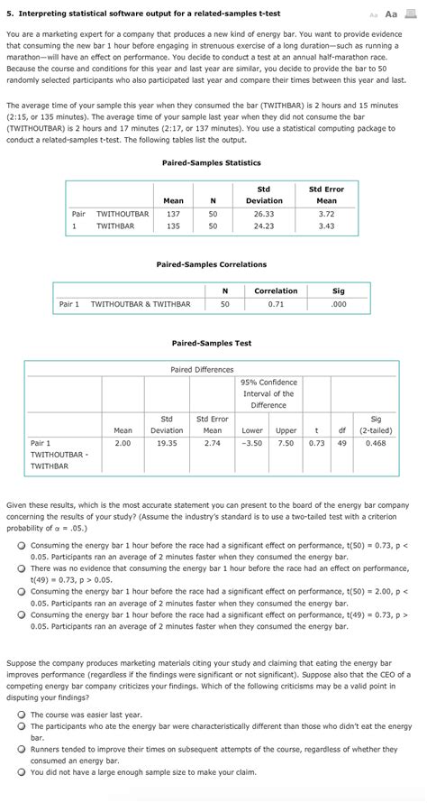 Solved 5 Interpreting Statistical Software Output For A