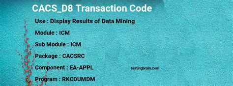 CACS D8 SAP Tcode For Display Results Of Data Mining