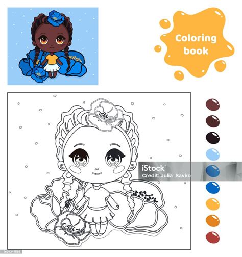 아이들을 위한 색칠하기 책 만화 애니메이션 소녀와 함께 그림을 그리기 위한 워크시트 귀여운에 대한 스톡 벡터 아트 및 기타
