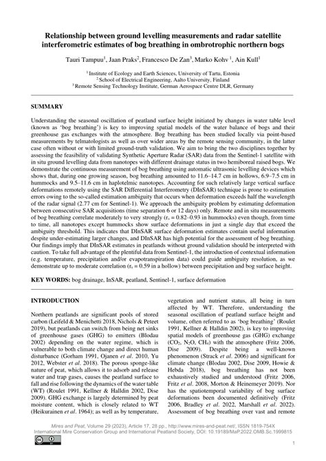 Pdf Relationship Between Ground Levelling Measurements And Radar Satellite Interferometric