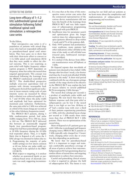 Long Term Efficacy Of 112 Khz Subthreshold Spinal Cord Stimulation Following Failed