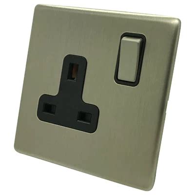 Contemporary Screwless Brushed Chrome Switched Plug Socket Sockets Switches